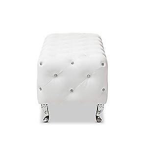 Baxton Studio Stella Crystal Tufted Modern Bench, White, 54(L)X19(W)X19.5(H)