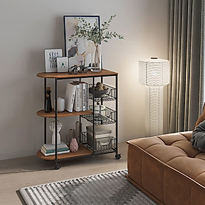 Microwave cart with Storage, Kitchen Microwave Serving Stand Carts with 4 Storage Shelf, Metal Coffee Bar on 4 Wheels and 3 wire baskets for Spice Rack Organizer Workstation, Easy assemble, 33 inch