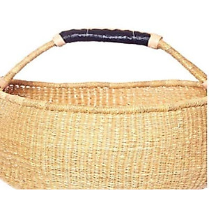 Fair Trade Ghana Bolga African Dye-Free Market Basket Natural Baskets (14"-16" Large: Black Handle)