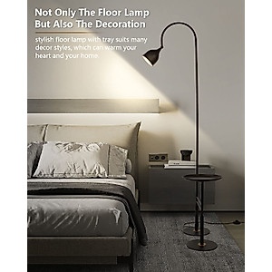 Modern Floor Lamp with Shelves -Bright Dimmable LED Floor Lamp for Living Room, Stepless Adjustable 3000K-6000K Colors & Brightness Standing Lamp with Remote, Black Reading Standing Lamp with Table