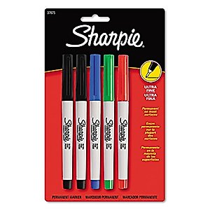 SHARPIE 37675Pp Permanent Markers Ultra Fine Point Assorted Colors 5/Set