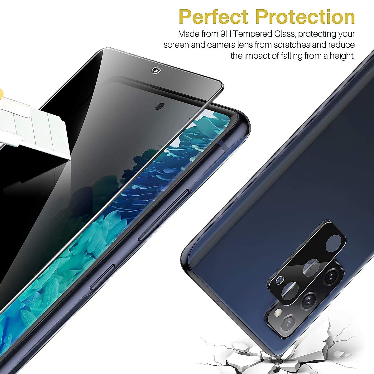 LK 2 Pack Samsung Galaxy S20 FE Privacy Screen Protector + 2 Pack Lens Protector [Not Support Fingerprint Sensor], 9H Tempered Glass, Scratch & Peep-Proof, Case-Friendly, Alignment Tool Attached
