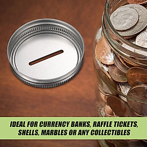 Stainless Steel Coin Slot Bank Lid Compatible with Mason Jars Canning Jars Money Saving Jars Metal Coin Slot Lid for Regular Mouth Ball, Canning Jars, 70 mm (6 Pieces)