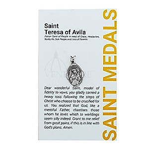 1" Saint and Holy Subject Medal with Prayer Card | Over 25 Different Saints | Durable and Detailed Charm | Pendant Medal Carded with Prayer | Christian Jewelry (St. Teresa of Avila)