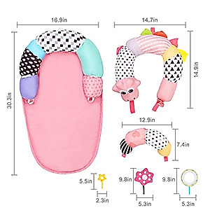 LOVVIE & JOY 2-in-1 Tummy Time & Seated Support for Newborn, Detachable Pillow Playmat with Toys and Mirror, Newborn Must Have Essentials Baby Registry Search,Pink