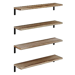 Wallniture Palma Floating Shelves for Living Room Decor, 24"x6" Bookshelf, Kitchen Organization and Storage Shelves for Bathroom Accessories, Wall Shelf Bedroom Decor, Burnt, Set of 4