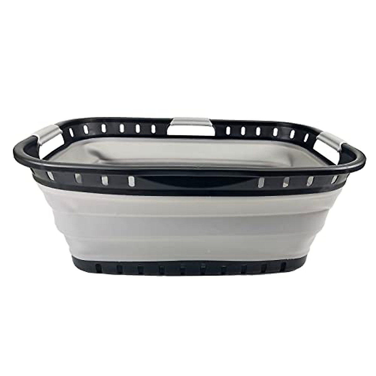 SAMMART 44L (11.6 gallon) Collapsible Plastic Laundry Basket-Foldable Pop Up Storage Container-Portable Washing Tub-Space Saving Hamper, Water Capacity: 35L (9.2 gallon) (Black/Alloy Grey)
