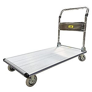 Folding Platform Truck, Aluminum, 660 lb. Cap, 48" x 24" x 8-3/8", 5" Non-Marking Solid Rubber Casters