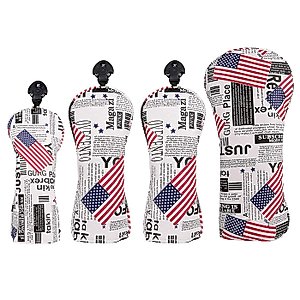Golf Builder 4pcs/Set USA Stars and Stripes Newspaper Print Golf Club Driver Fairway Wood Hybrid Head Covers 1 3 5 UT Covers