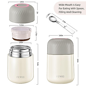 Food Thermos - 20oz Vacuum Insulated Soup Container, Stainless Steel Lunch box for Kids Adult, Leak Proof Food Jar with Folding Spoon for Hot or Cold Food (White)