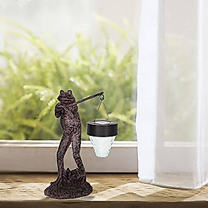 Garden Frog Statues Outdoor Decor with Waterproof Solar Frog Figurine Lights for Patio Yard Lawn Outdoor Decorations 6.6"