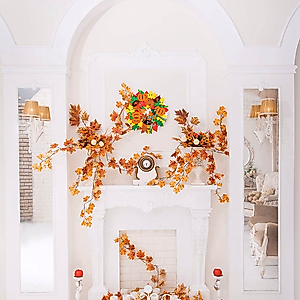 Supla 12 Kits 3D Pumpkin Fall Leaf Wreath Craft Kit DIY Thanksgiving Wreath with Maple Leaves Acorns Bows Wiggle Eyes for Kids Crafts Fall Thanksgiving Halloween Seasonal Decoration