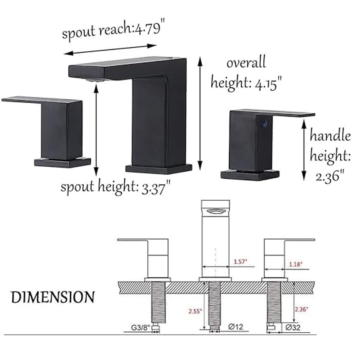 VCCUCINE Black Bathroom Faucet 3 Hole, 8 Inch Widespread Bathroom Sink Faucet, 2 Handle Matte Black Bath Faucet, Modern Rv Lavatory Vanity Faucet with Pop Up Drain and Water Supply Lines