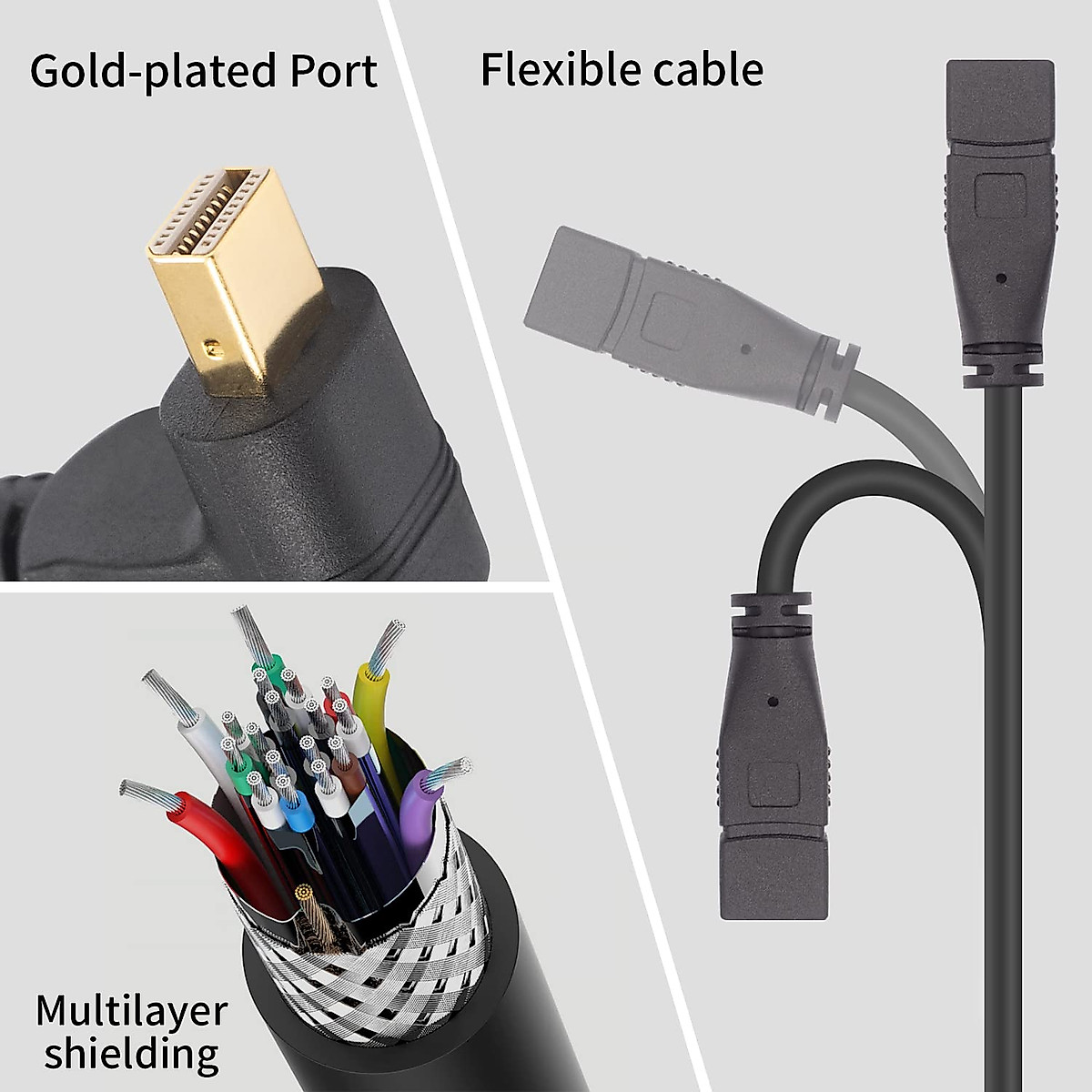 Duttek 4K Down Angled Mini DisplayPort Cable 1FT, Mini DisplayPort Extender Cable, (Mini DP Male to Mini DP Female Adapter) for Mini Displayport 1.4 Cable for Computer Laptop