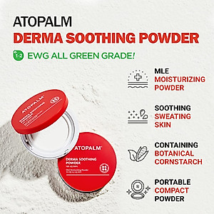 ATOPALM Derma Soothing Powder Pact, 0.8 Oz, Talc Free Baby Dusting Powder with Cornstarch, Panthenol for Calming Sweat Rash, to Prevent Prickly Heat, 23g