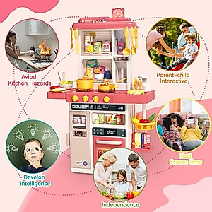 UNIH Kids Play Kitchen Playset, Toy Kitchen for Toddlers,Kitchen Set with Light and Sounds Pretend Play Kitchen Toys for Girls Boys 3 4 5 Year Old