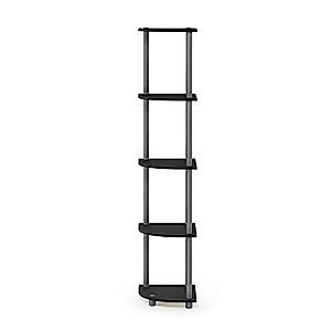 Furinno Turn-N-Tube 5-Tier Multipurpose Shelf, Columbia Walnut/Black & Turn-N-Tube 5 Tier Corner Display Rack Multipurpose Shelving Unit, 1-Pack, Black/Grey