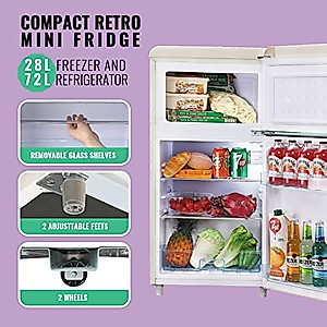 DEMULLER Retro Mini Fridge 3.5 Cu.ft Refrigerator with Top Freezer Compact Fridge Apartment Size Refrigerator Dual Door Fridge with Handles Small Refrigerator for Home Office Dorm