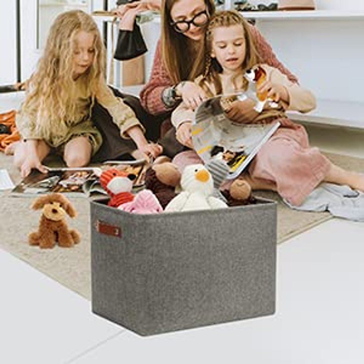 DULLEMELO Grey Storage Baskets for Organizing 2 Pack 16"x12"x12" Fabric Shelf Baskets for Gifts Empty Large Storage Organizer for Closet,Clothes,Toys,Bedroom (Grey)