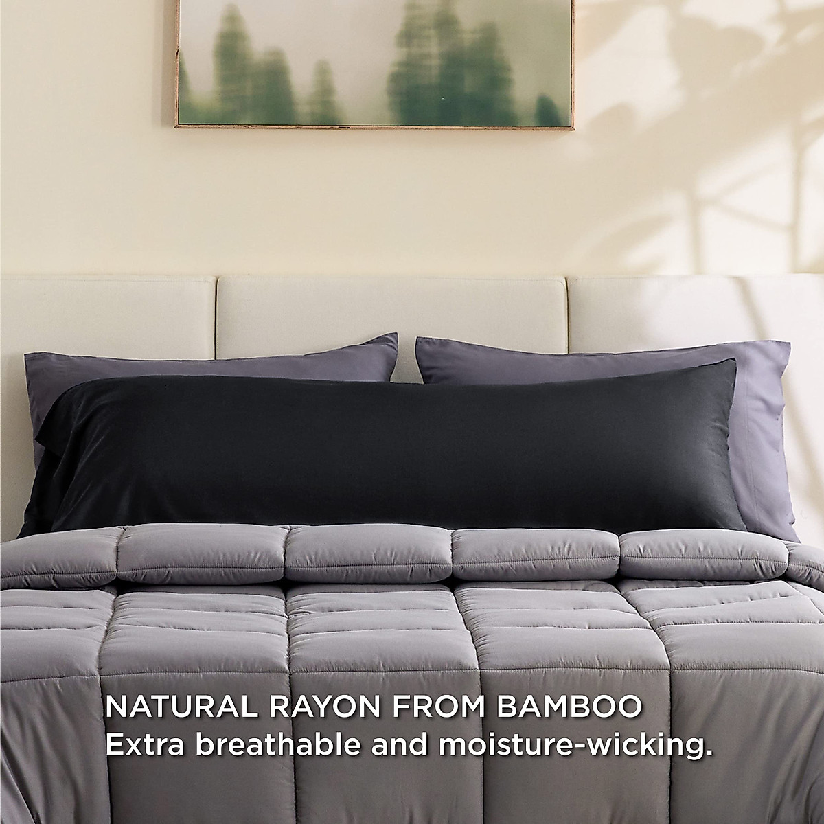 Bedsure Body Pillow Cover - Black Long Cooling Pillow Cases, 100% Rayon Derived from Bamboo, Soft & Breathable Body Pillowcase with Envelope Closure, Gifts for Women or Men, 1 Pack, 20x54 Inches