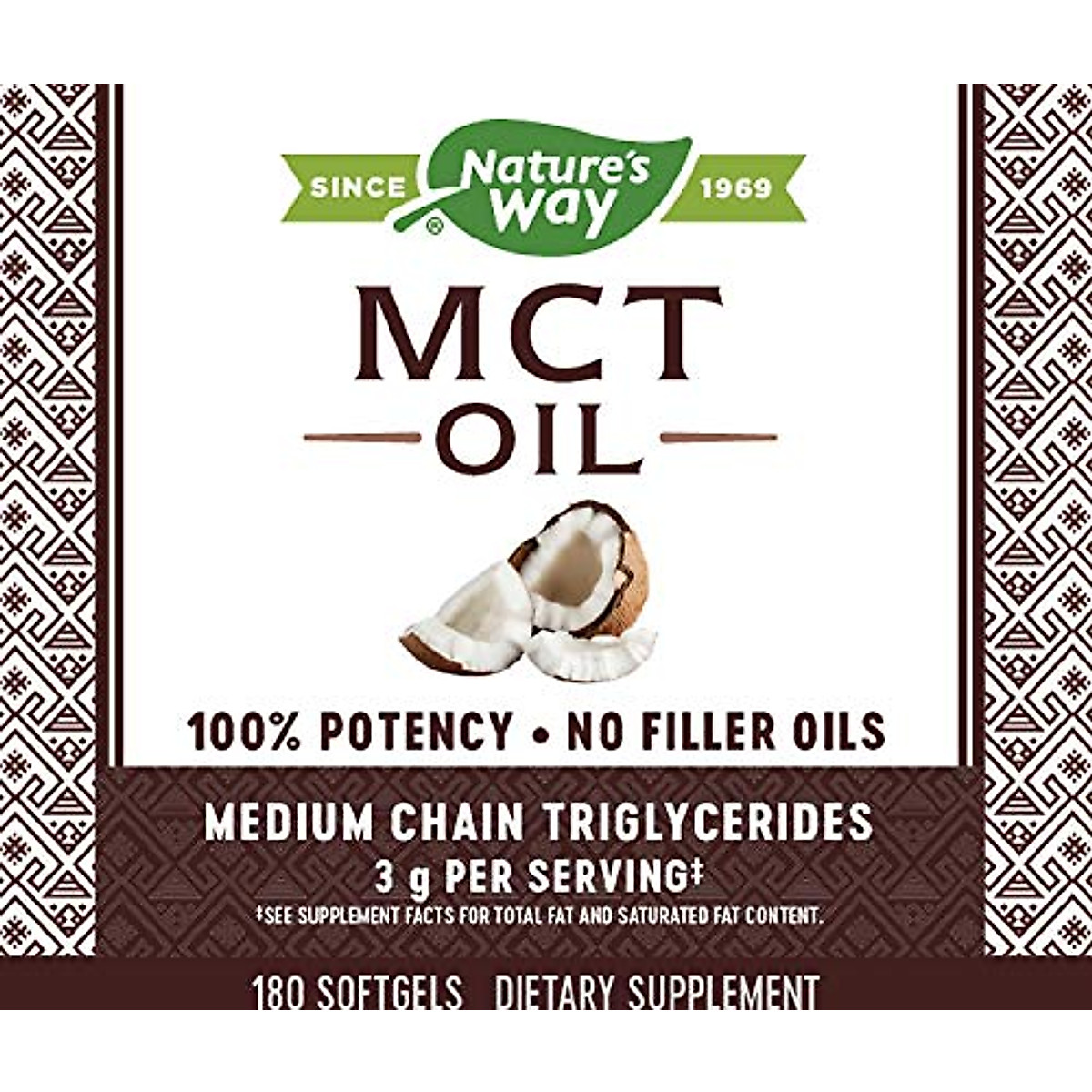Nature's Way MCT Oil, Brain and Body Fuel from Coconuts*; Keto and Paleo Friendly, Organic, Gluten Free, 180 Softgels