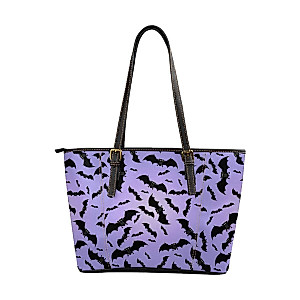InterestPrint Women Tote Bags Top Handle Handbags PU Leather Purse Halloween Bats