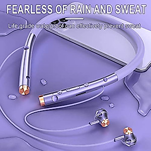 Firzero Sports Blue-Tooth Earphones, High-Power Neck-Mounted Mag-netic Earphones Stereo Earbuds, Bone-Conduction Earphone Foldable Headset for Outdoor Working Travel… (Purple)