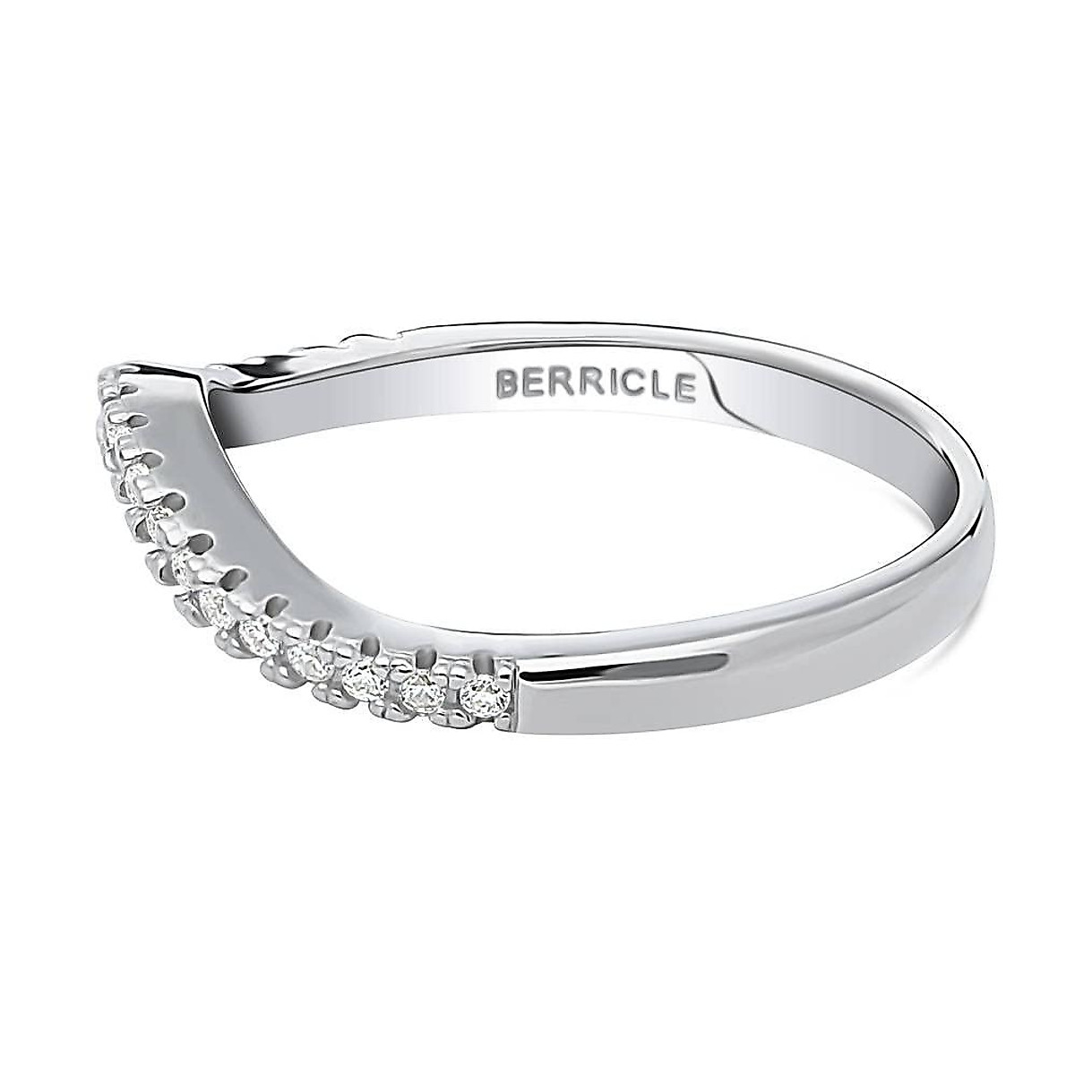 BERRICLE Sterling Silver Wishbone Wedding Rings Cubic Zirconia CZ Curved Half Eternity Ring for Women, Rhodium Plated Size 9