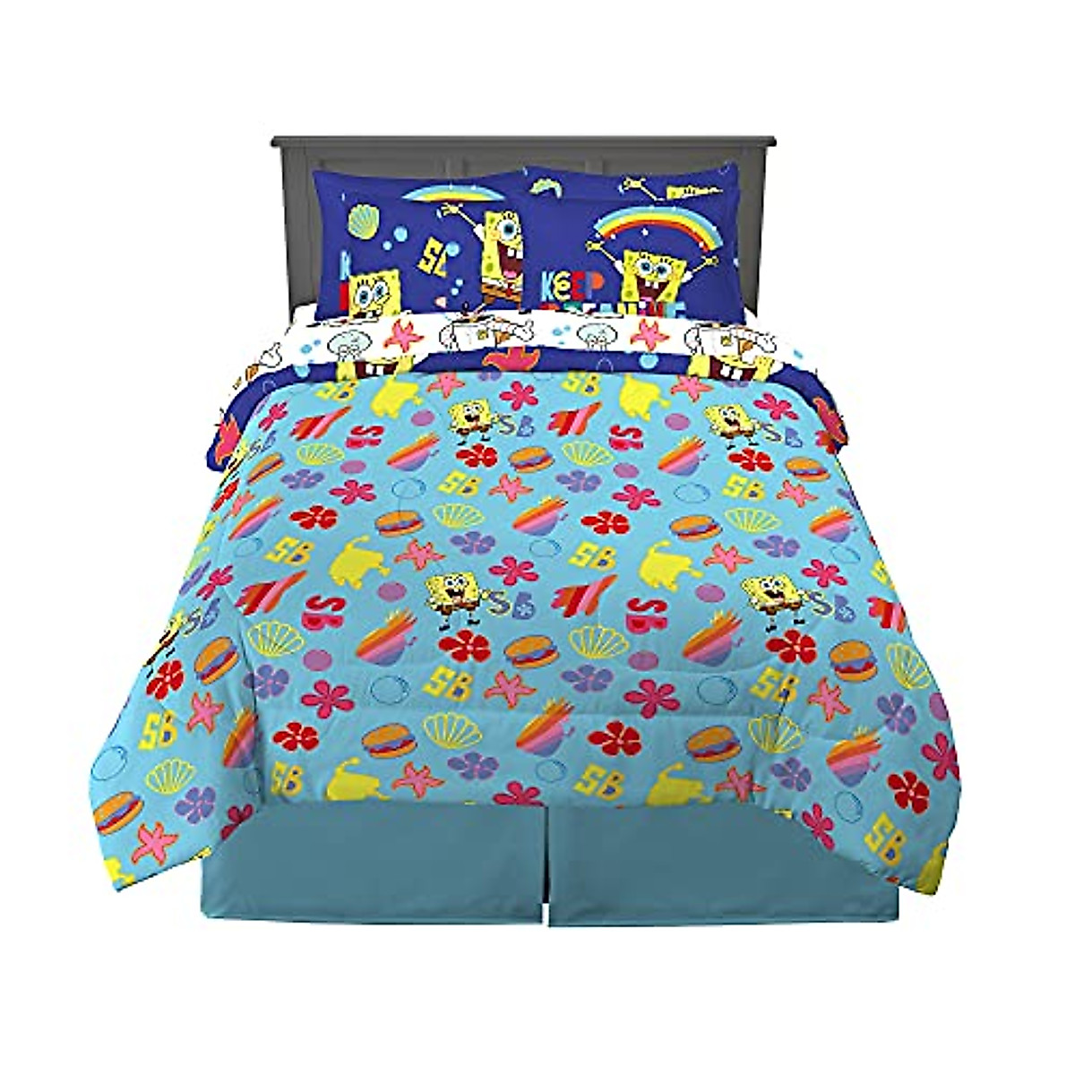 Franco Kids Bedding Super Soft Comforter and Sheet Set with Sham, 7 Piece Full Size, Spongebob Squarepants