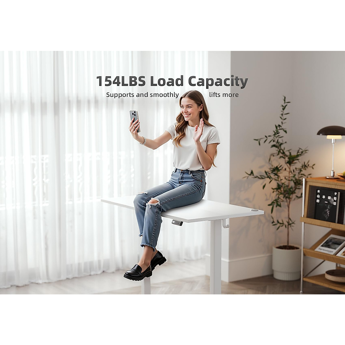 Seang Electric Standing Desk with Adjustable Height, 48x24 Inch Stand Up Desk, Sit Stand Desk with Splice Board for Home Office Computer Workstation, White Frame/White Top