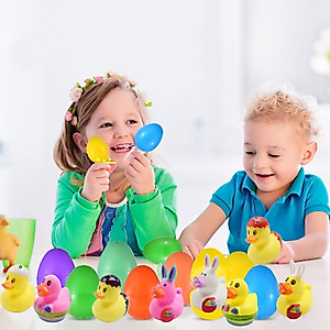 Holydeck 20 Pcs Prefilled Easter Eggs with Rubber Duckies Bright Colorful Easter Eggs Prefilled with Variety Bunny Duckies for Kids Easter Basket Stuffers and Party Favors