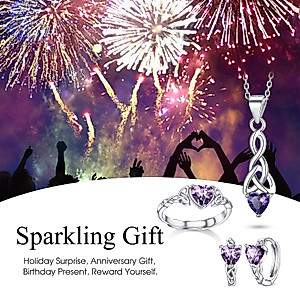 Bestyle Silver Hoop Earrings CZ Created Heart Diamond Hoops | Classic Silver February Amethyst Birthstone Earrings for Women, Great Birthday Gift for Daughter/Wife/Mom/Grandma