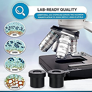 AmScope B120B-WM-BS Siedentopf Binocular Compound Microscope, 40X-2000X Magnification, Brightfield, LED Illumination, Abbe Condenser, Double-Layer Mechanical Stage, Includes Book and Blank Slides