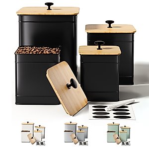 Kitchen Canisters for Countertop Set of 4 with Customizable Chalkboard Labels & Marker Pen - Big Iron Kitchen Canisters with Airtight Lids - Canisters Sets for the Kitchen - Black Kitchen Canister Set