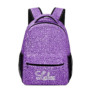 SunFancy, Purple Glitter Personalized School Backpack for Kid-Boy /Girl Primary Daypack Travel Bookbag, K10255, 12.2In(L)x5.9In(W)x16.5In(H)