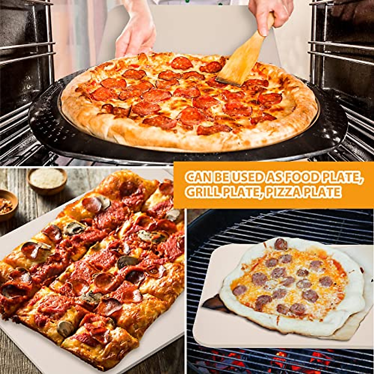 2 Pcs 15 x 12 Inch Pizza Stone, Rectangular Baking Stone, Heavy Duty Cordierite Bread Stone for Oven Grill, Thermal Shock Resistant, Pizza Grilling Stone for Making Crispy Pizza, Bread