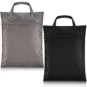 2 Pcs Travel Laundry Bags Waterproof with Handle Dirty Clothes Bag for Traveling Hanging Laundry Hamper with Two Zippered Pockets Washable Reusable for Sports Home Travel College Dorm (Black, Gray)