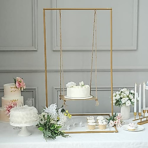 TABLECLOTHSFACTORY 3ft Tall Gold Metal Hanging Dessert Display Centerpiece with Jute Rope, Cake Stand Swing