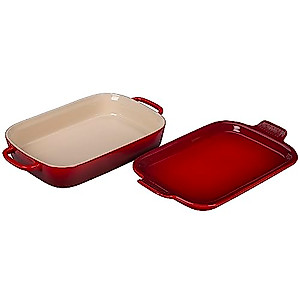 Le Creuset Stoneware Rectangular Dish with Platter Lid, 14 3/4" X 9", Cerise