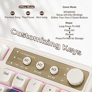 AULA 99 Wireless Keyboard, Custom Computer Keyboard, Tri-Mode Bluetooth 5.0/2.4GHz/USB-C Cute Creamy Gaming Keyboards with Number Pad, RGB Backlit Media Knob Programmable Keybaord for PC Gamer - White