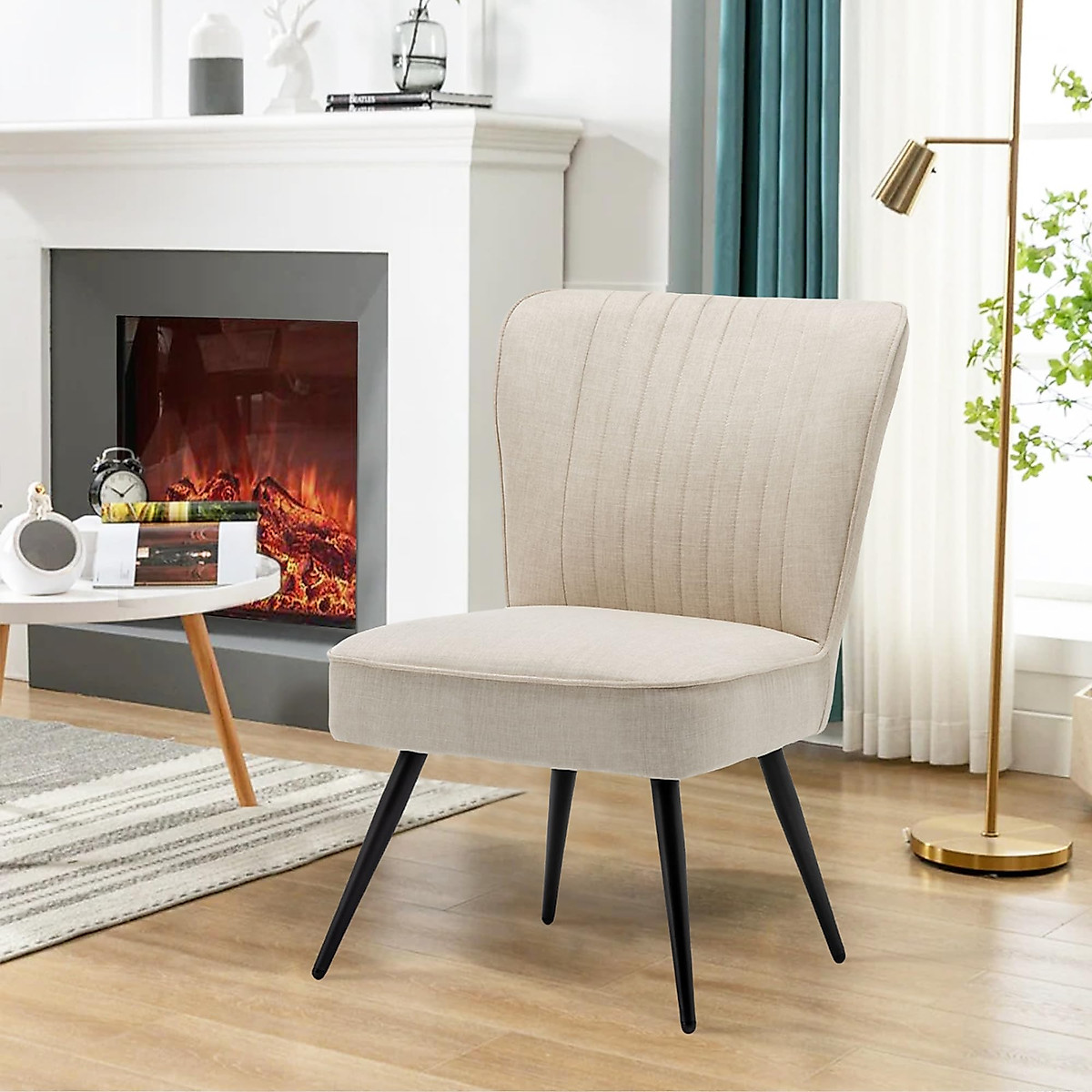 Alunaune Accent Chair Set of 2 Upholstered Living Room Chairs Modern Bedroom Furniture Sets Armless Slipper Club Chair Guest Reception Couch Comfy Wingback Single Sofa-Ivory