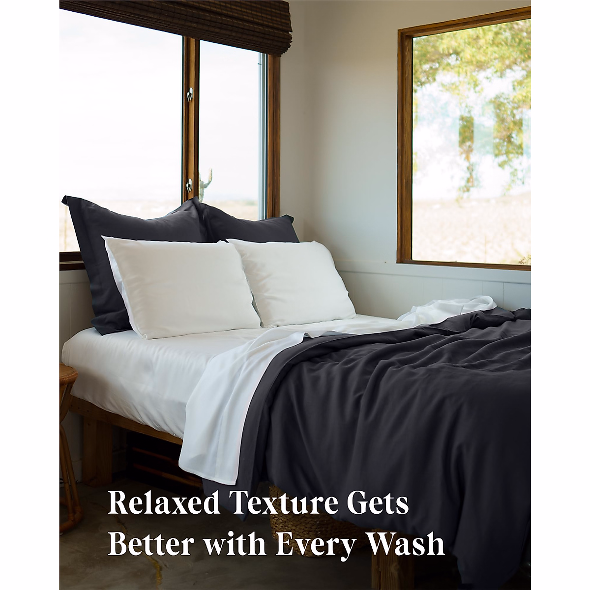 Lasuens Linen Duvet Cover Set Queen - 70% Viscose from Bamboo 30% Flax Linen, Soft Cooling and Airy Comforter Cover, Luxury Bedding Set, 1 Duvet Cover, 2 Shams, 3 Pieces, Quiet Shade Grey - 90" x 92"