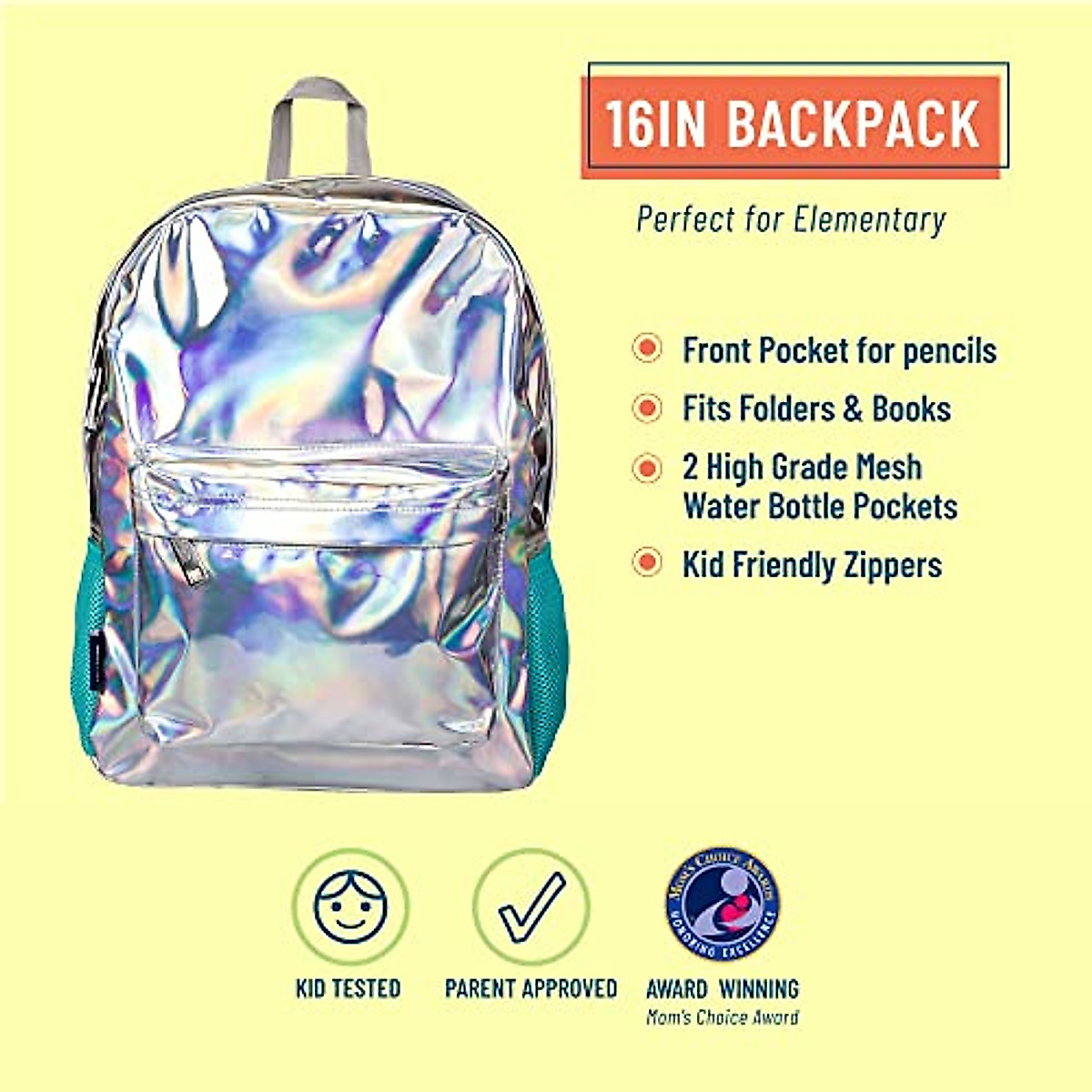 Wildkin 16-Inch Kids Backpack for Boys & Girls, Perfect for Elementary School Backpack, Features Padded Back & Adjustable Strap, Ideal Size for School & Travel Backpacks (Holographic)