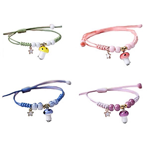 4 Pcs Unique Mushroom Bracelets Beaded Colorful Luck String Rope Chain Cord Thread Braided Bracelet Good Protection Friendship Wish Bracelet Jewelry for Women-A