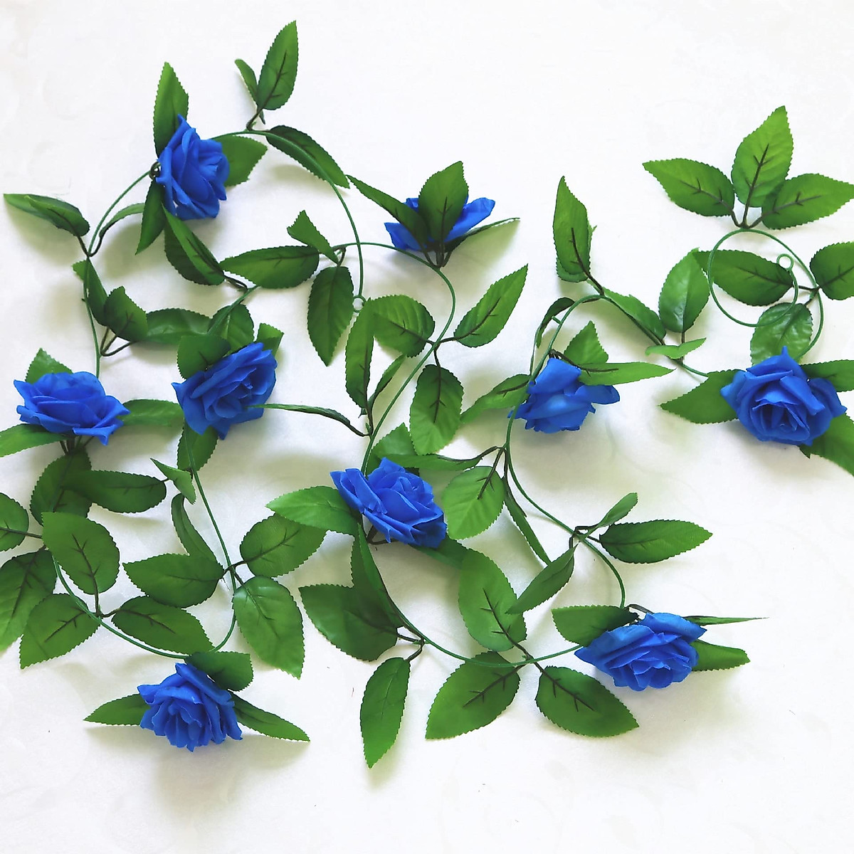 BEMACOGGI MagicZoo 2Pack 15.74FT Artificial Rose Vine Silk Flower Garland Fake Hanging Rose Flower Plant for Home Office Garden Hotel Wedding Party Decor Jewel Blue