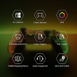 BIGBIG WON Wired Controller, Rainbow Lite PC Controllers for Gaming RGB Light, Custom Buttons, Macro, Turbo, Dual Shock Controller for Switch/Win10&11 PC Game Controller