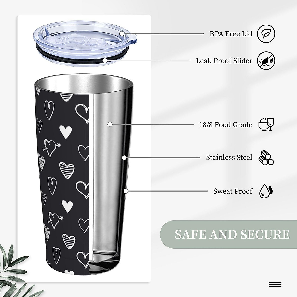 CHASOEA Hearts Tumbler 20oz Heart Stainless Steel Insulated Tumblers with Lid and Straw Cute Travel Coffee Mug Tea Wine Cups Water Bottle Gifts for Women