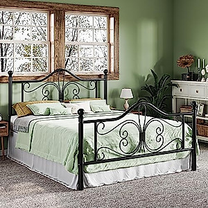 Allewie Queen Size Bed Frame with Headboard,Metal Bed Frame with Butterfly Pattern Design Headboard & Footboard,No Box Spring Needed,Easy Assembly,Black