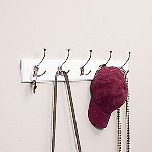BIRDROCK HOME Tri Hook Coat Rack - 5 Hooks - Wall Mount Hat Rack - White Finish - Satin Nickel Hooks
