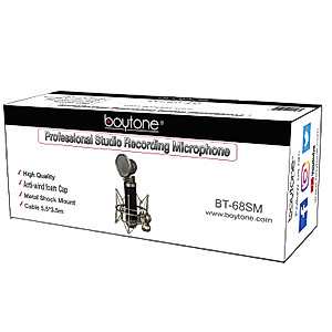 Boytone, Professional Studio Recording Podcast Condenser, Metal Shock Mount, Anti-Wind Cap (BT-68SM)